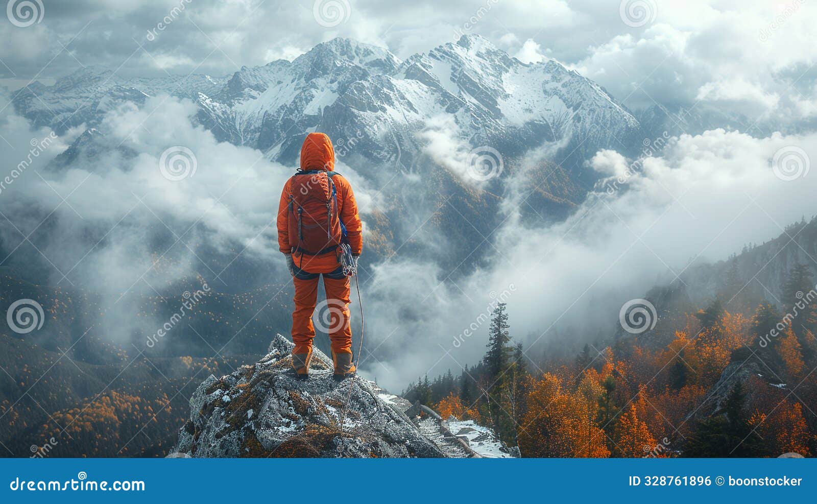 The Climber Reaches The Summit Of The High Peak. AI Generated. Royalty ...