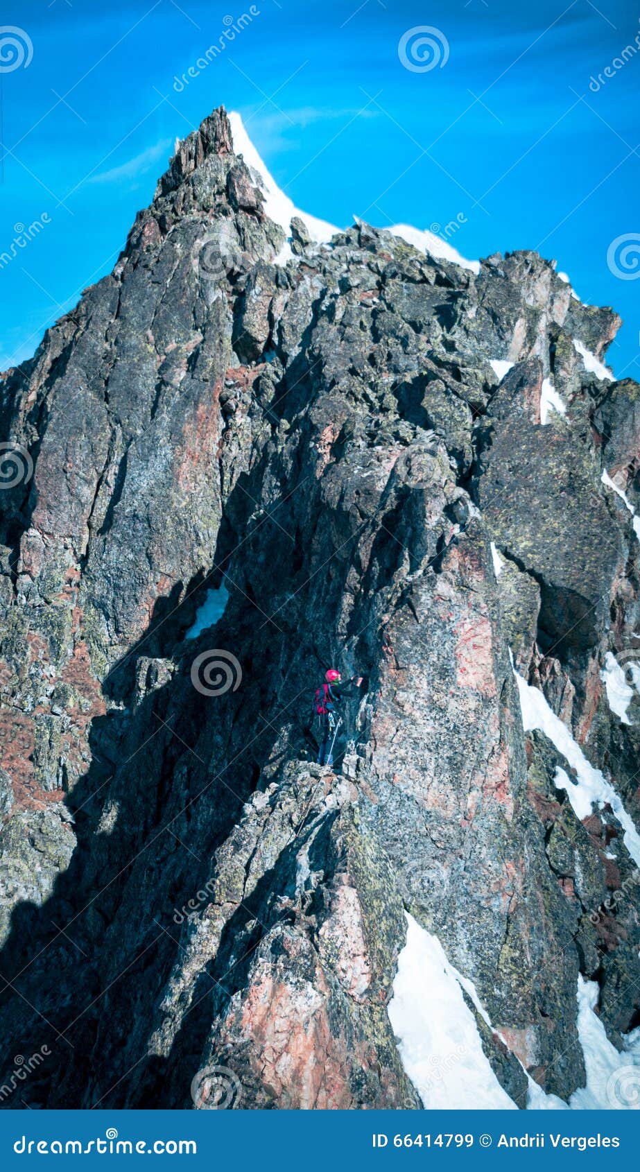 A Climber Reaching the Summit of the Mountain. Stock Image - Image of ...