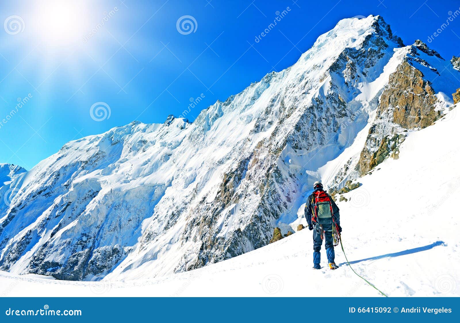 Climber Reaching the Summit of Mountain Stock Photo - Image of hiker ...