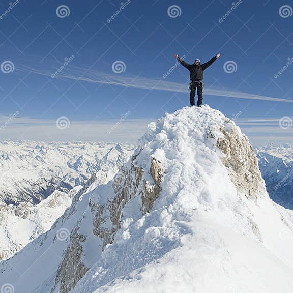 Climber Reaching Summit, Mountaintop Success Stock Illustration ...