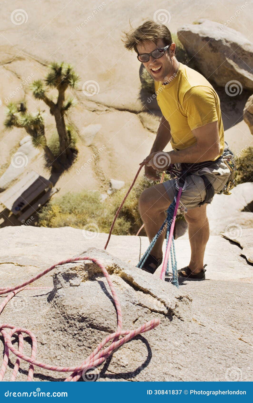 Climber with Ropes on Cliff Stock Image - Image of smile, rock: 30841837