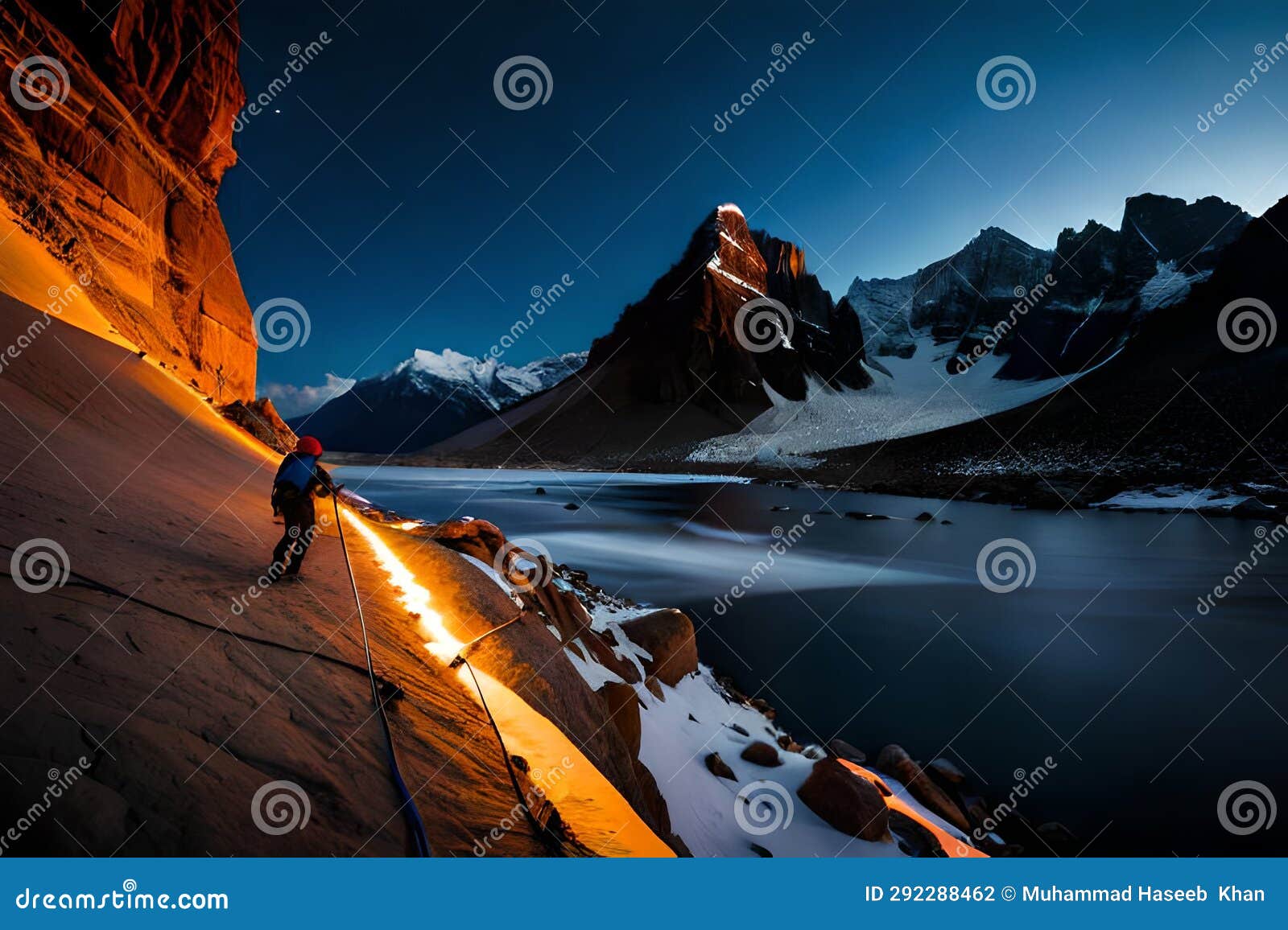 A Climber S Headlamp Illuminating the Way during a Night Ascent, Adding ...