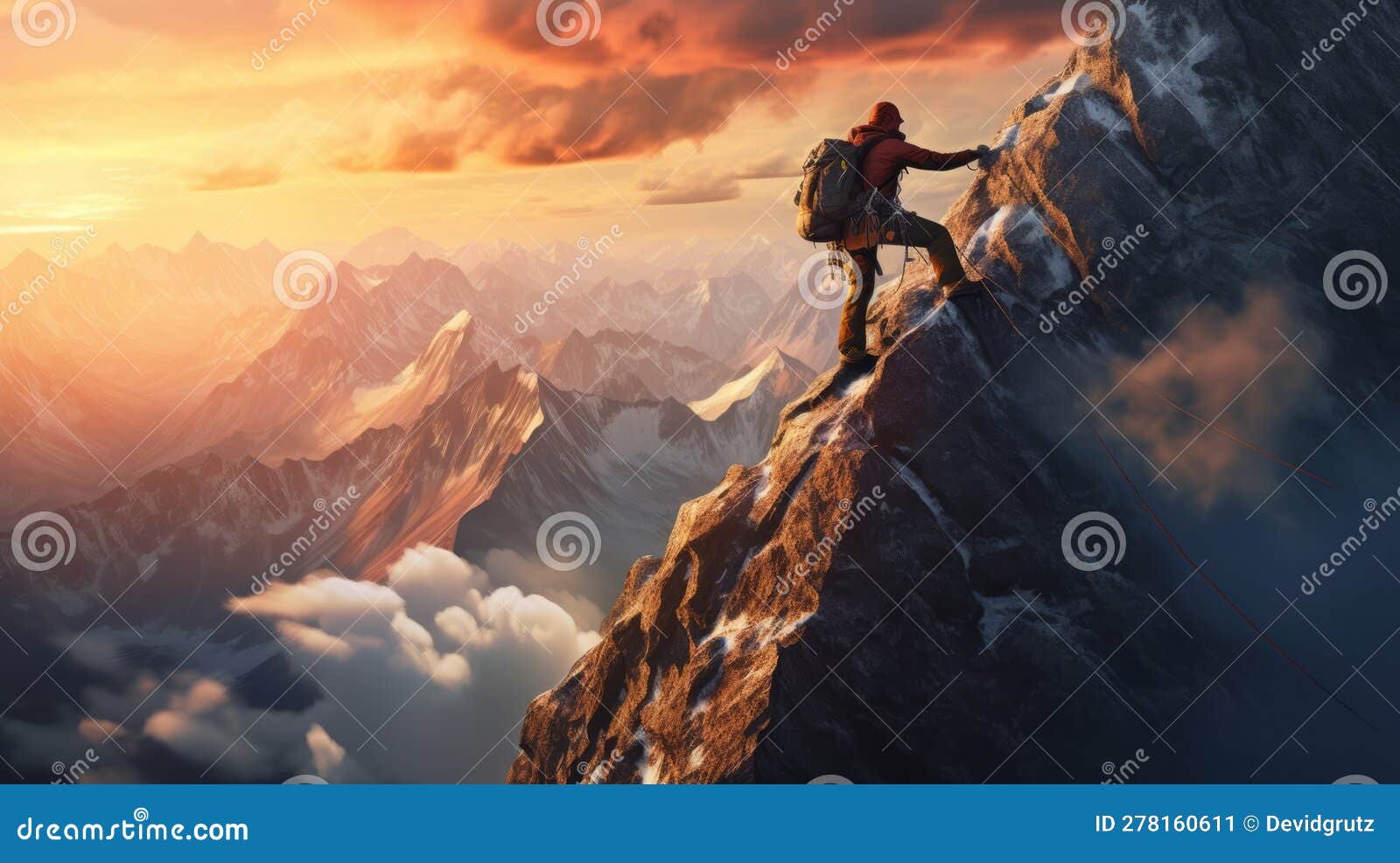 A Climber Scaling a Steep Mountain. Generative AI Stock Illustration ...