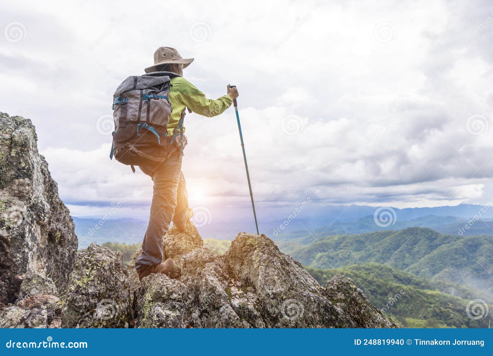 Climber Standing on a Rock on the Mountain Stock Photo - Image of lady ...