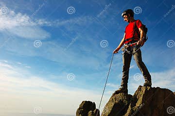 Climber summit stock image. Image of peak, light, blue - 1436359
