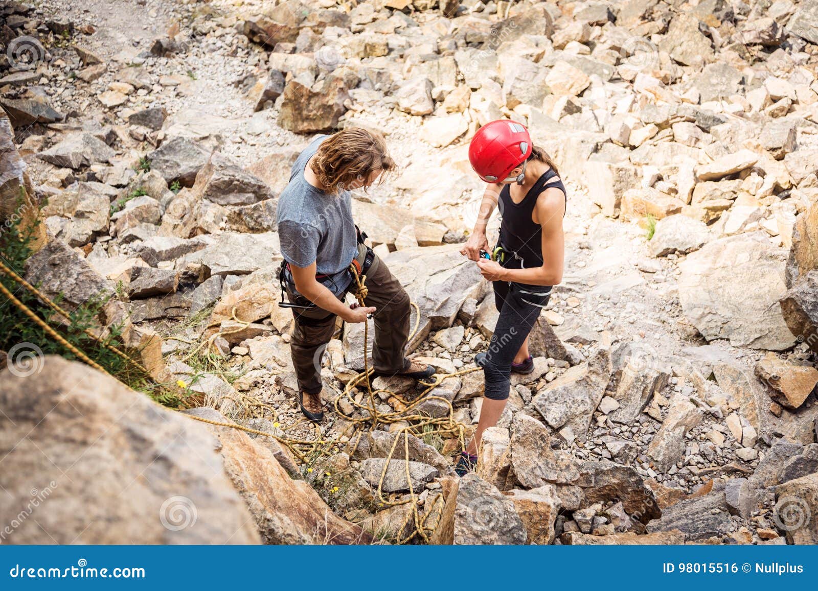 Climbers Checking Their Equipment Stock Photo - Image of leisure ...