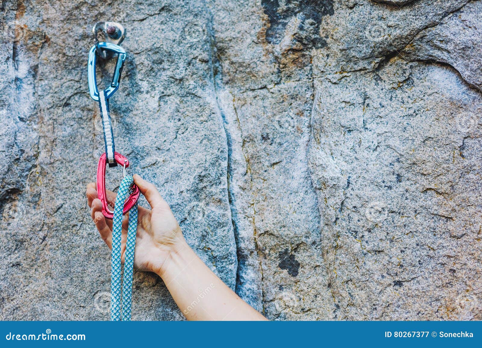 Climbers Hold and Quick-draw Stock Image - Image of extreme, background ...