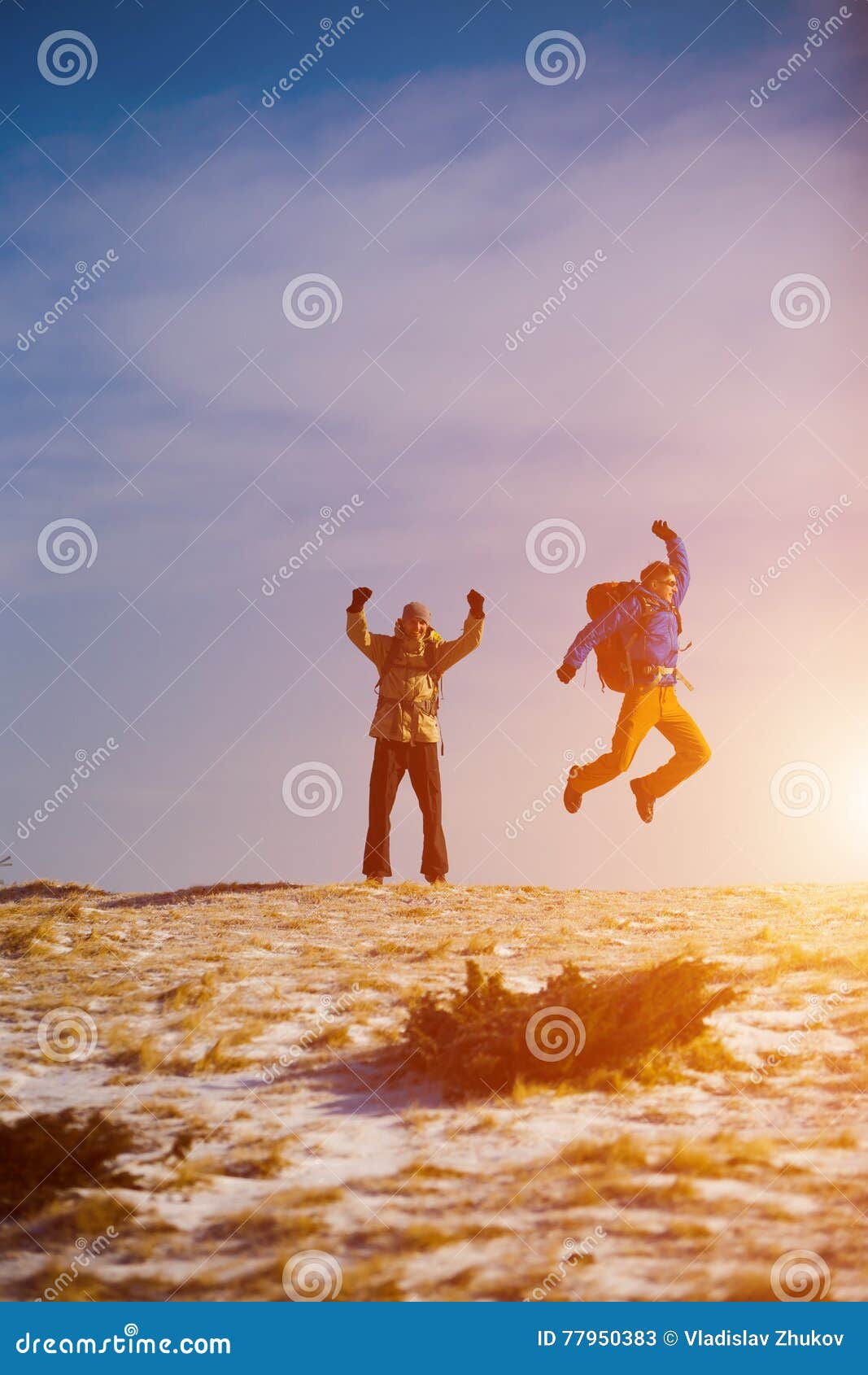 Climbers jumping for joy. stock image. Image of climbing - 77950383