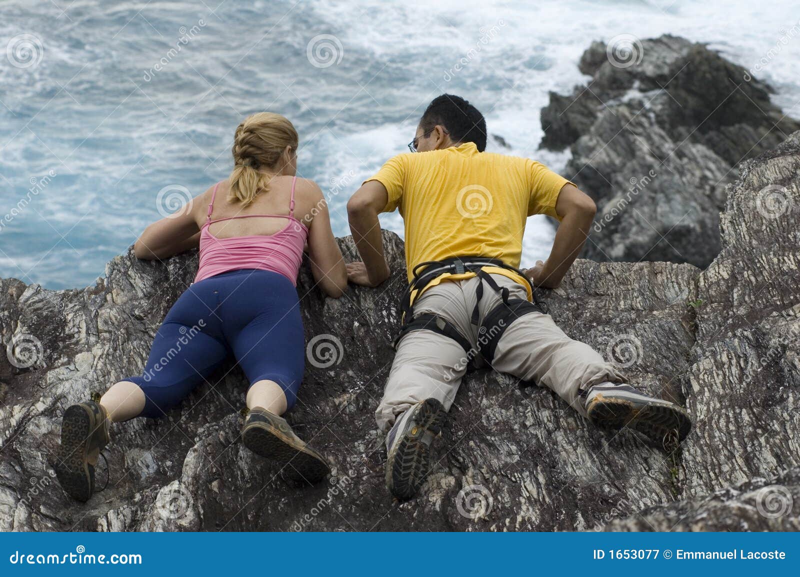 Climbers Looking Over Cliff Stock Image - Image of mountaineers ...