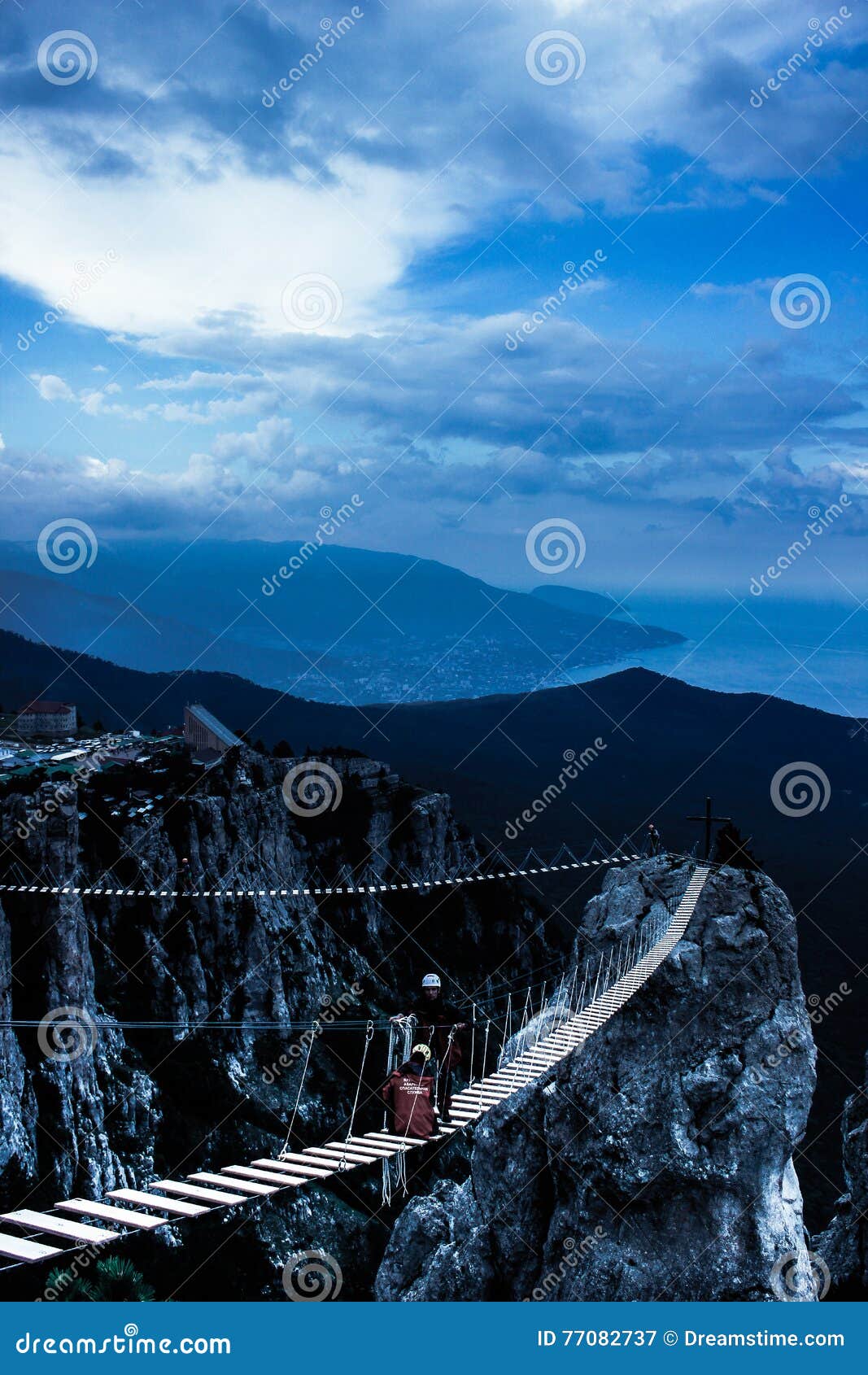 Climbers on the Suspension Bridge at a Height Editorial Photography ...