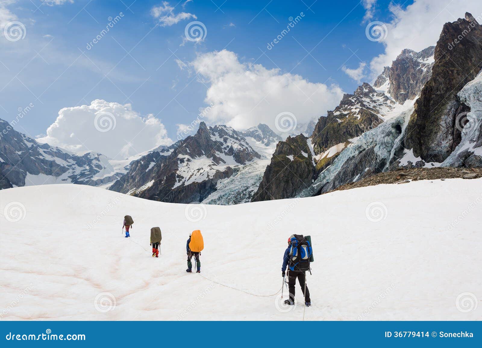 Climbers Team in Hike. Alps Stock Photo - Image of holiday, freshness ...