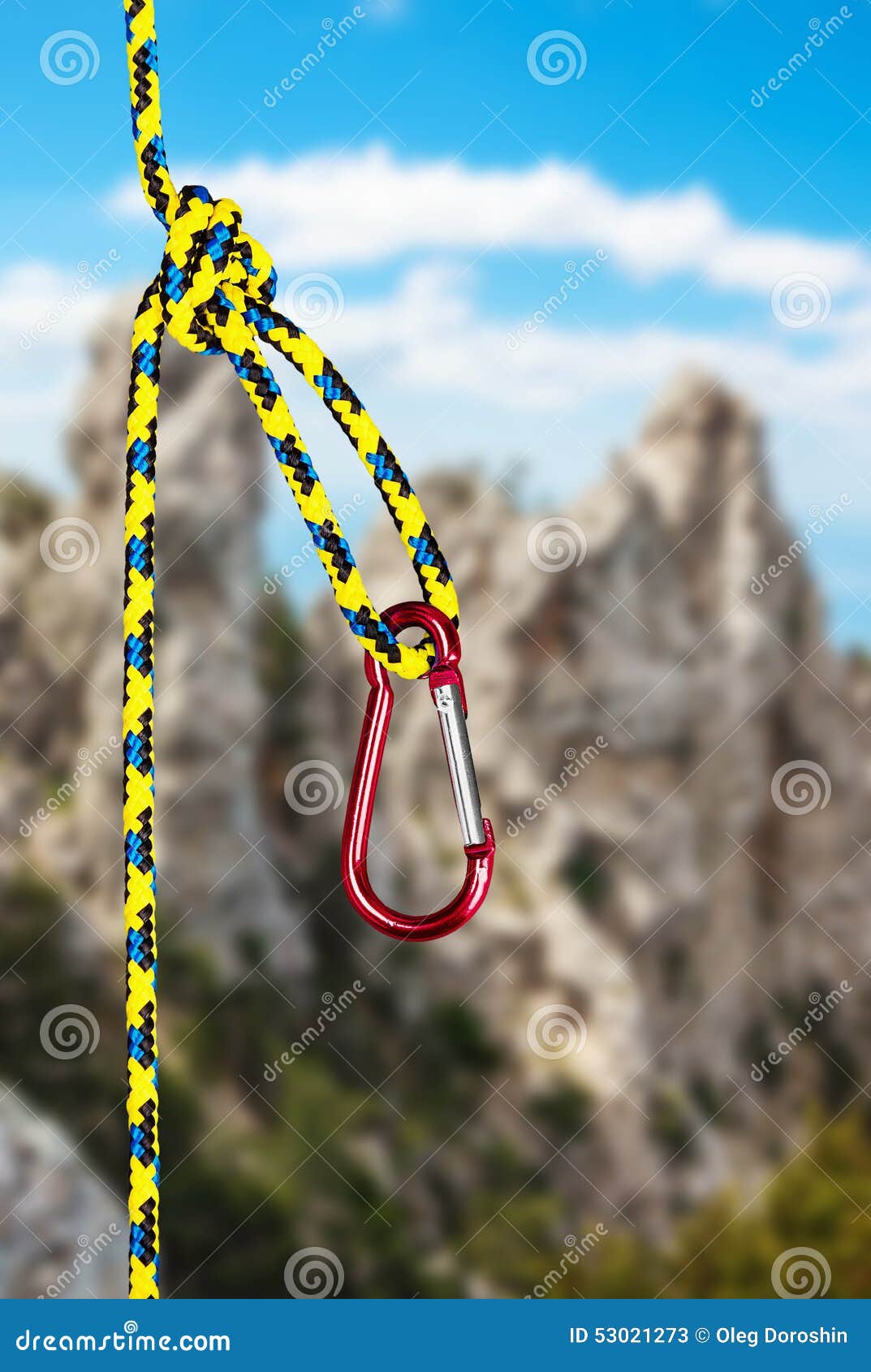 Climbing Carabiner on the Rope Stock Image - Image of background, metal ...