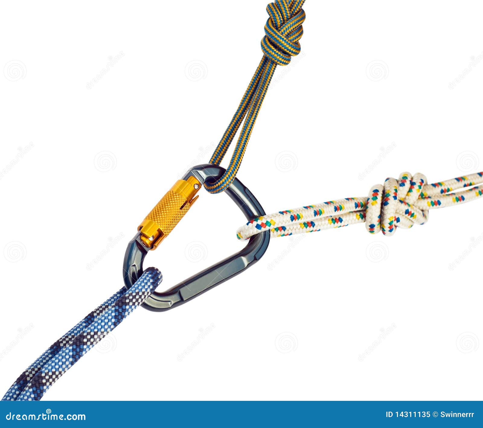 Climbing Equipment - Carabiner and Rope Stock Image - Image of close ...