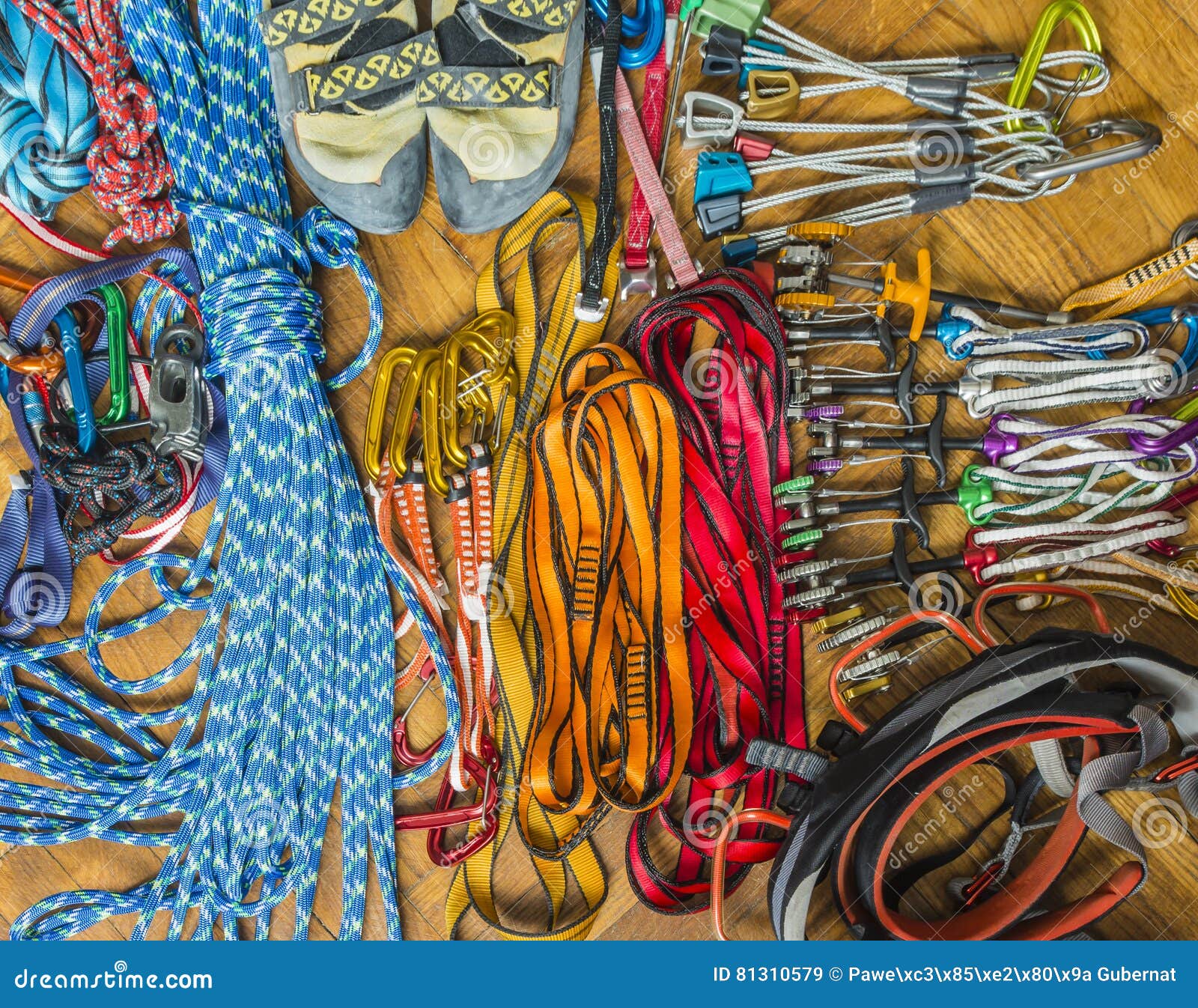 Climbing Equipment Rack Gear, Hardware. Stock Image - Image of fittings ...