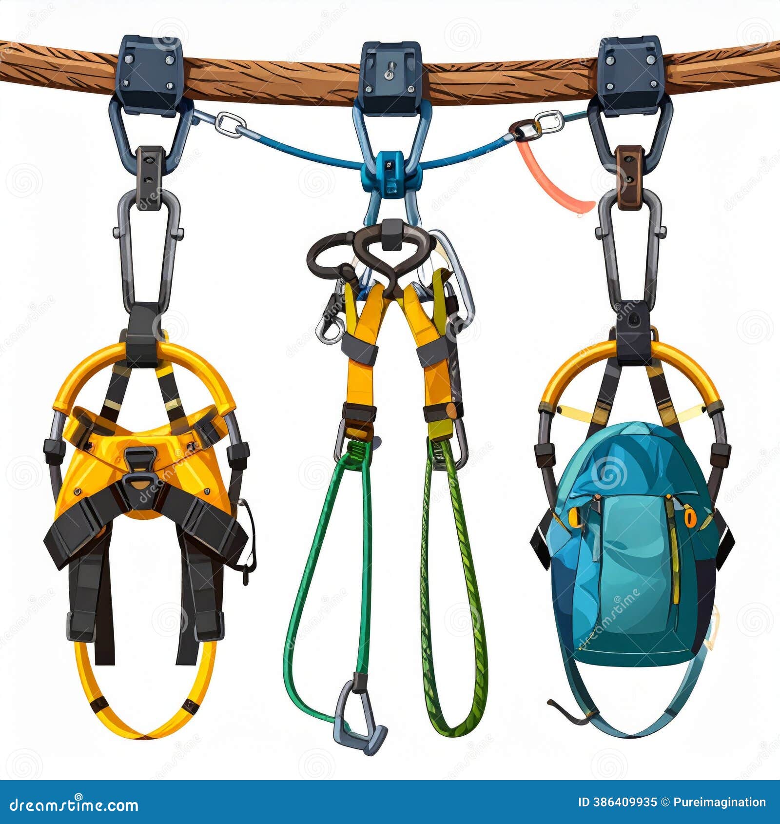 Climbing Gear Hanging On A Rocky Cliff Face, Including Ropes ...