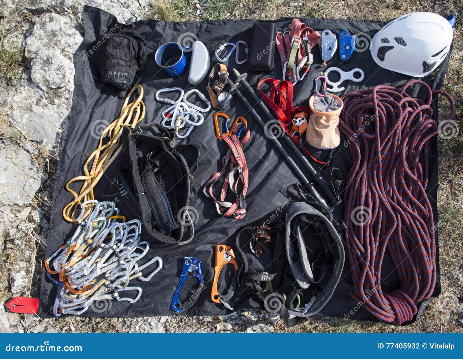 Climbing gear. stock photo. Image of helmet, hiking, cord - 77405932