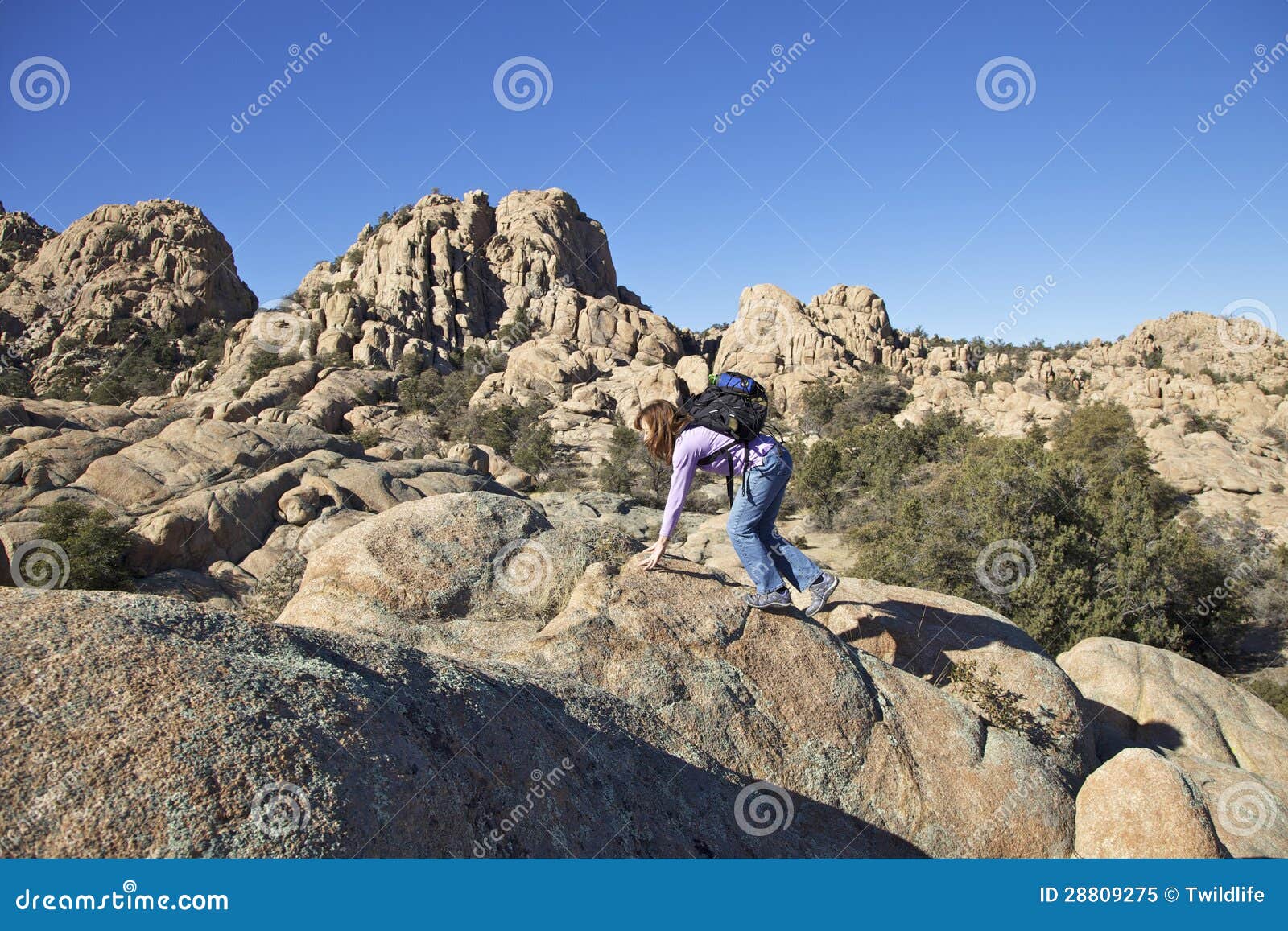 Climbing through Granite Dells Stock Image - Image of landscape, hiking ...