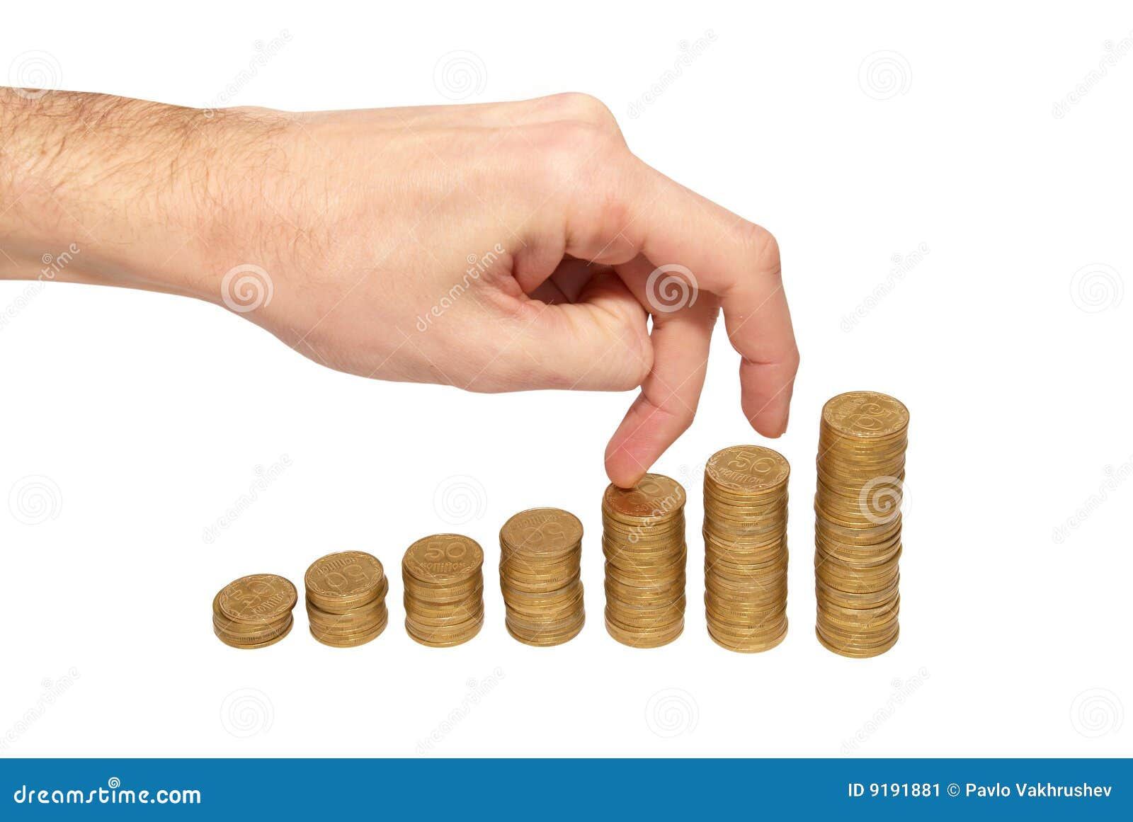 Climbing Hand on Gold Coin Staircase Stock Image - Image of banking ...