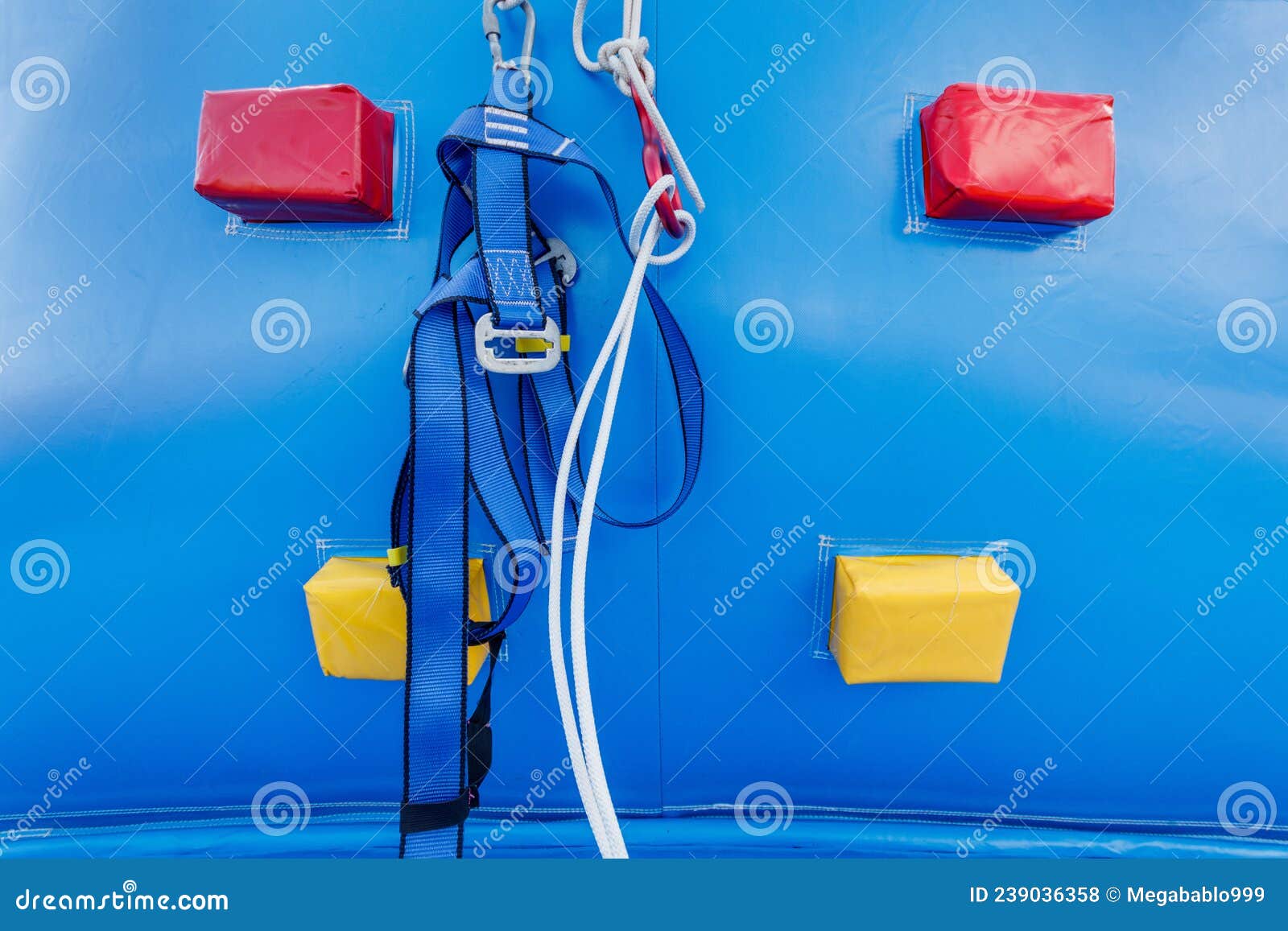 Climbing Harness on a Training Inflatable Obstacle Course Stock Photo ...