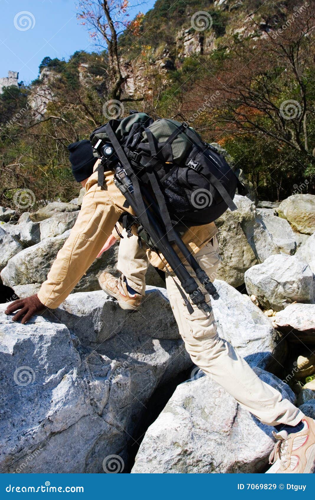 Climbing hiker stock image. Image of backpacker, gully - 7069829