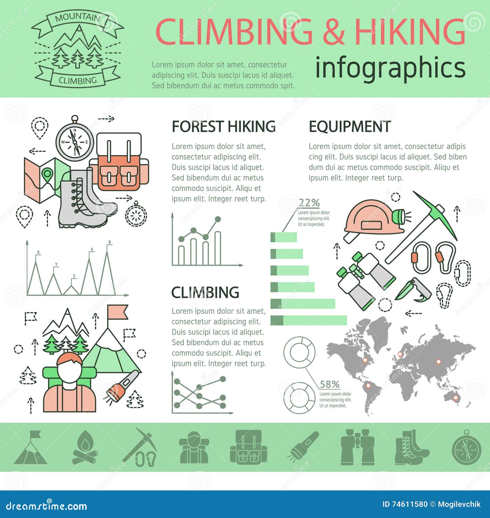 Climbing and Hiking Linear Infographics Stock Vector - Illustration of ...