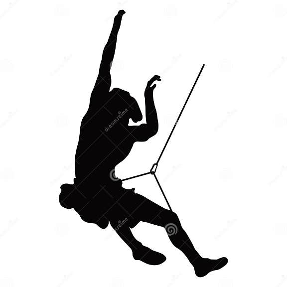 Silhouette of Man Climbing Rock. Isolated on White Background. Vector ...