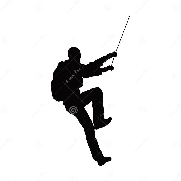 Silhouette of Man Climbing Rock. Isolated on White Background. Vector ...