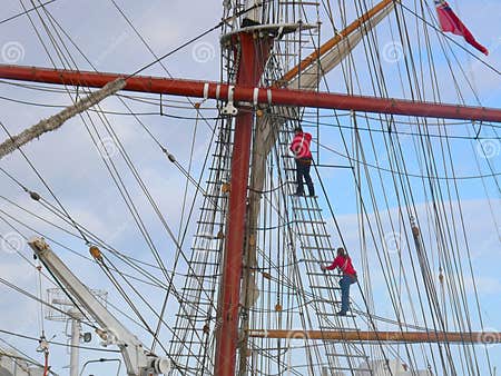 Climbing the rigging stock image. Image of sail, traditional - 3211029