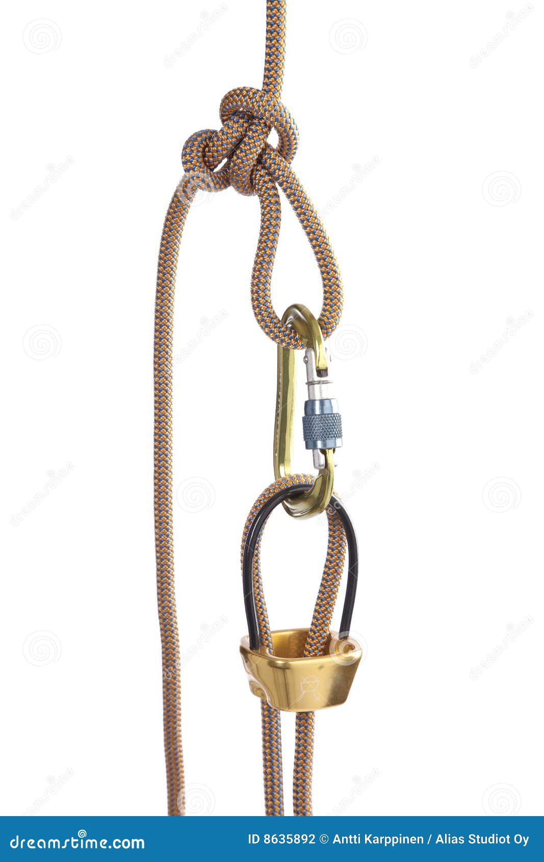 Climbing Rope and Carabiner Stock Photo - Image of blue, nylon: 8635892