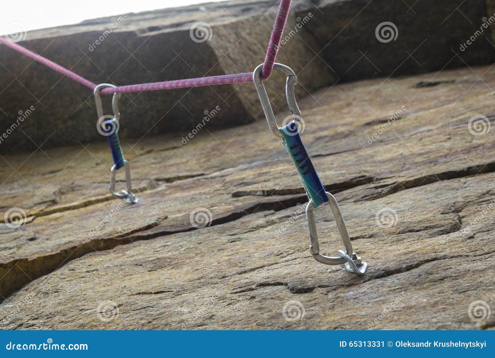 Climbing. a Safety Bolt Threaded a Rope with a Carbine Stock Image ...