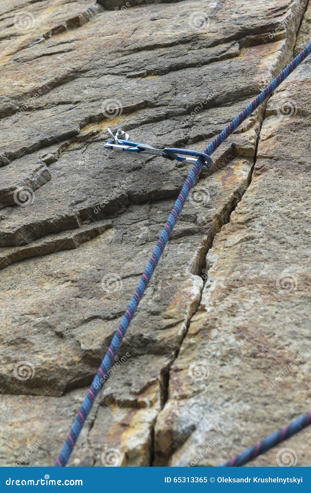 Climbing. a Safety Bolt Threaded a Rope with a Carbine Stock Image ...