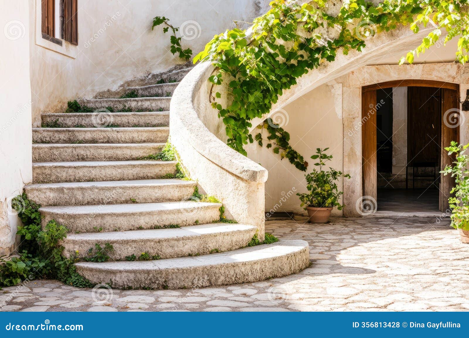 Climbing Stone Staircase with Lush Vines in Renaissance Courtyard Stock ...