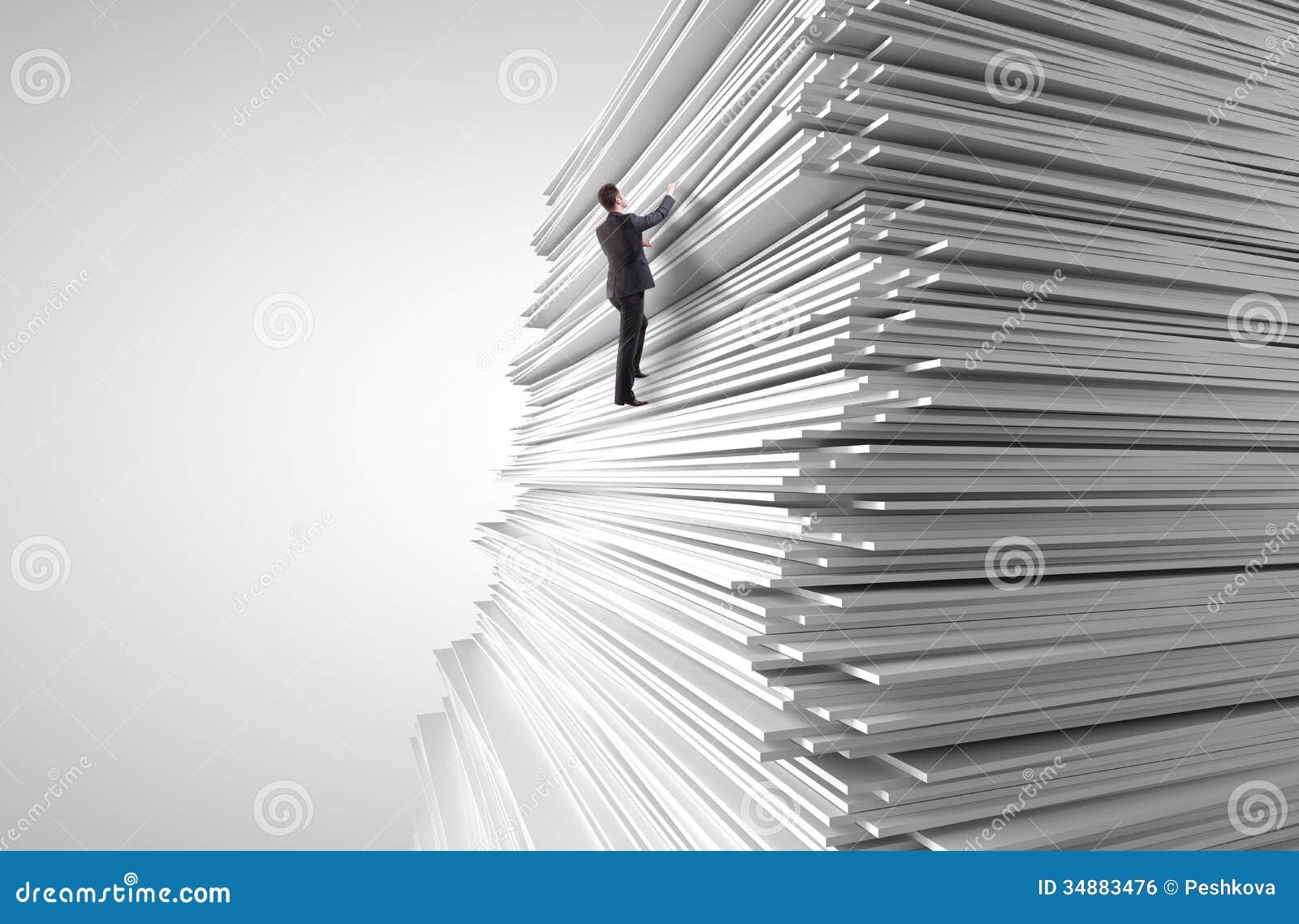 Climbing Up a Huge Stack of Pape Stock Photo - Image of businessman ...