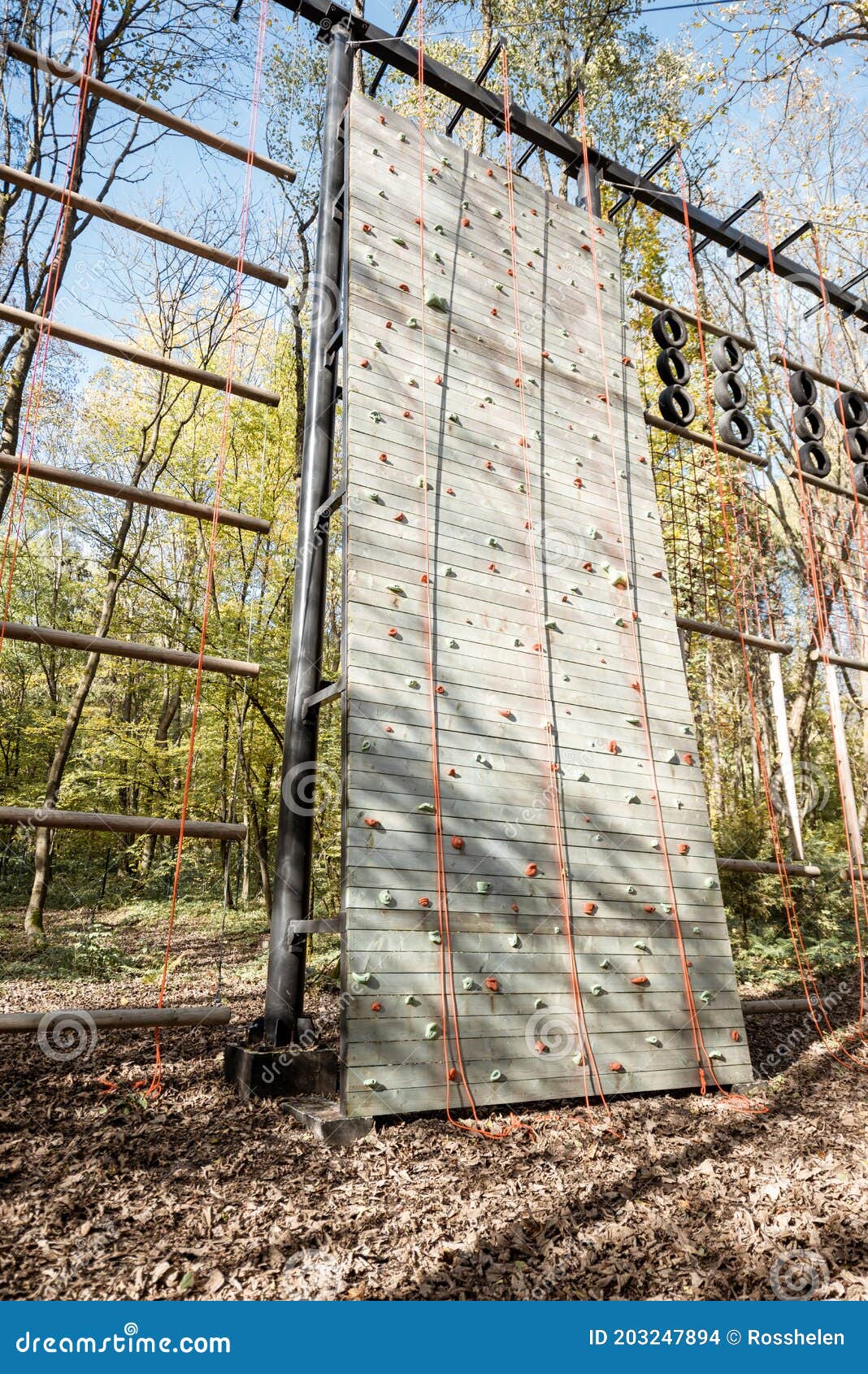 Climbing Wall at Amusement Park Stock Photo - Image of ropes, holds ...