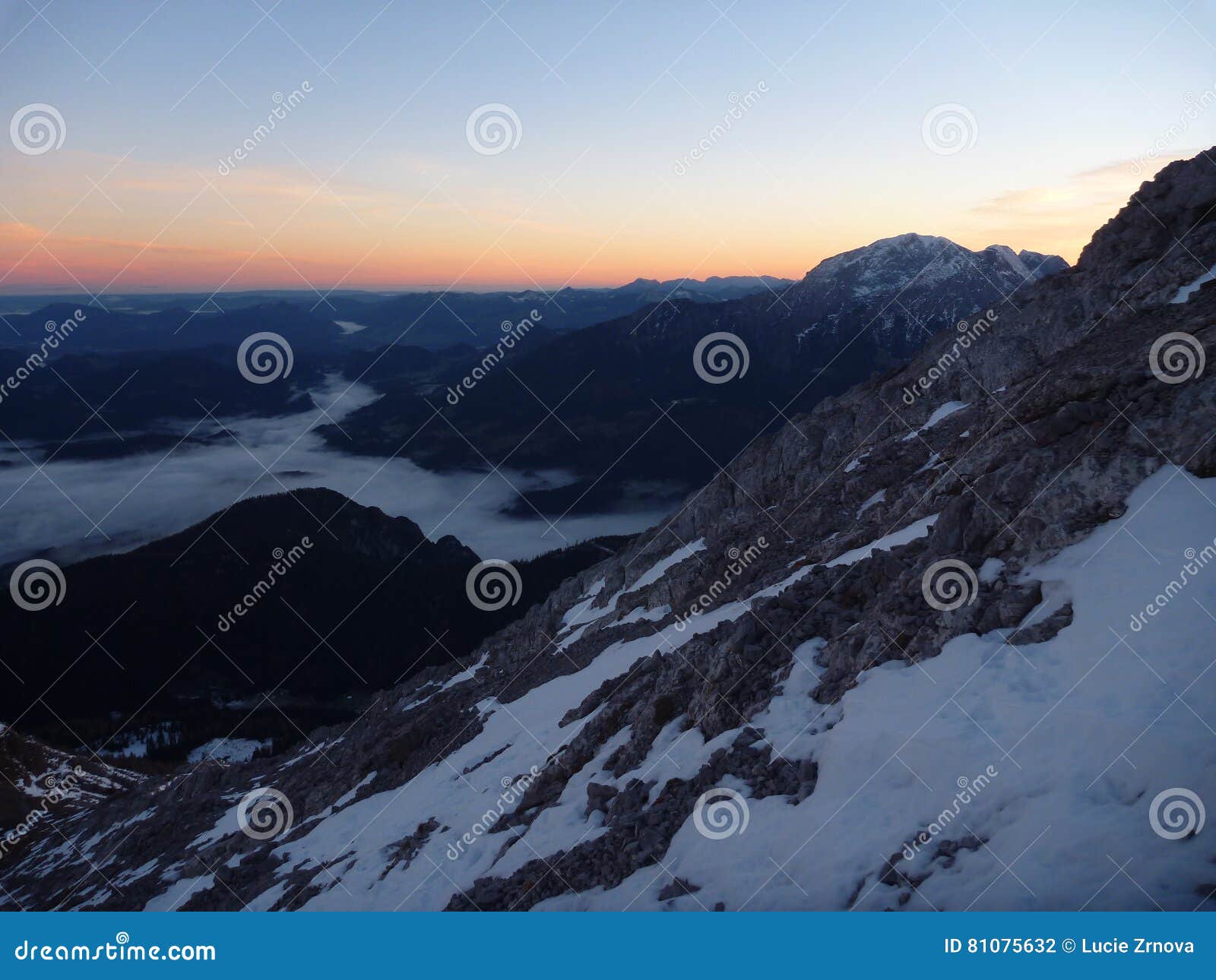 Climbing the Watzmann Mountain in Early Morning Stock Photo - Image of ...