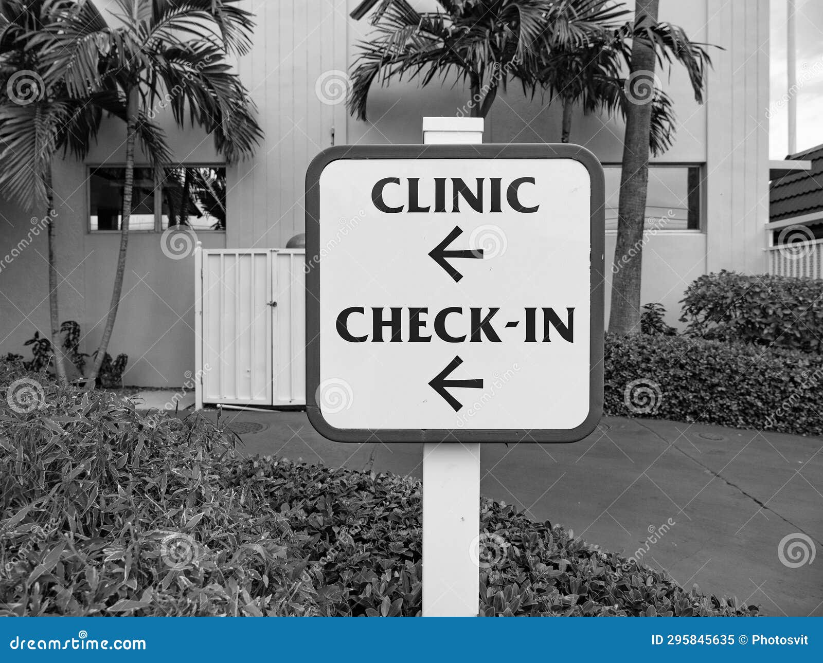 Clinic Check-in Inscription on Sign Post. Navigation Sign. Wayfinding ...