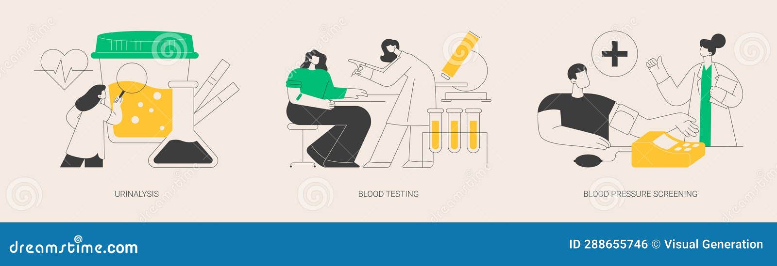 Urinalysis, Blood Testing, Blood Pressure Screening Concept With Tiny ...