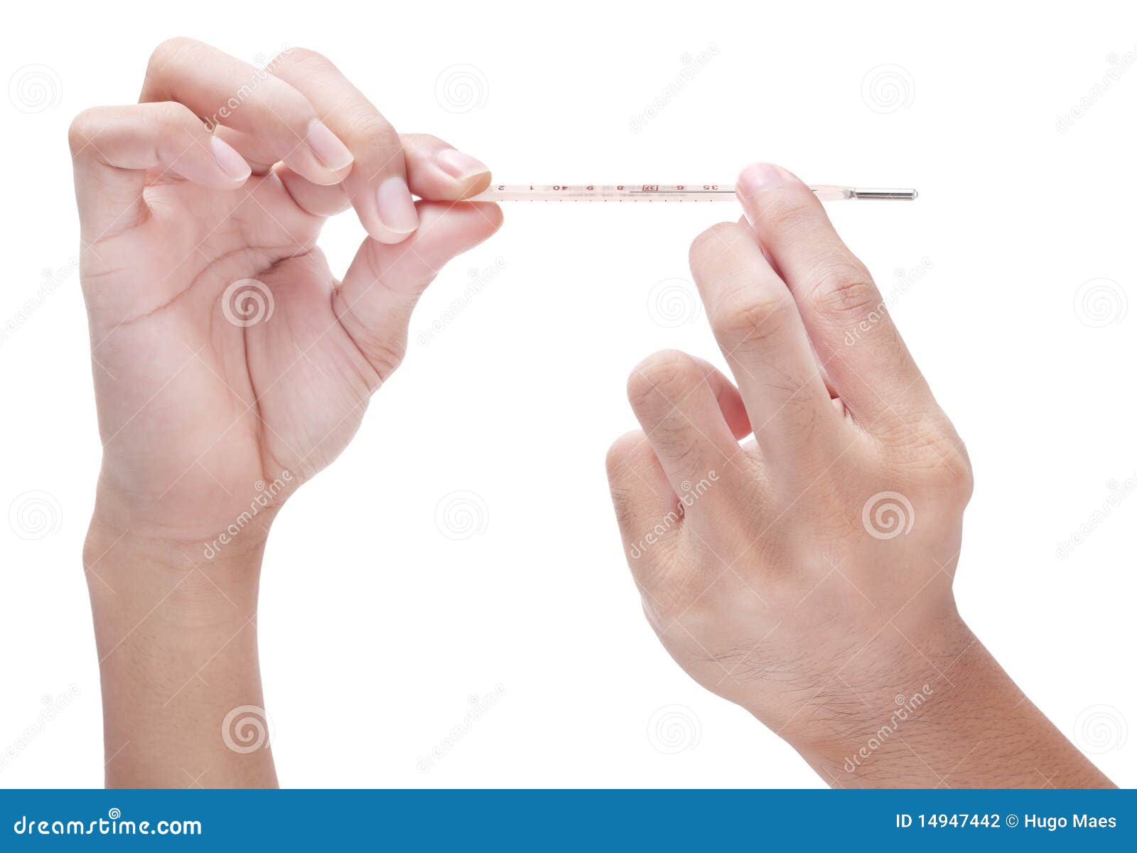 Clinical Thermometer between Fingertips Stock Photo - Image of ...