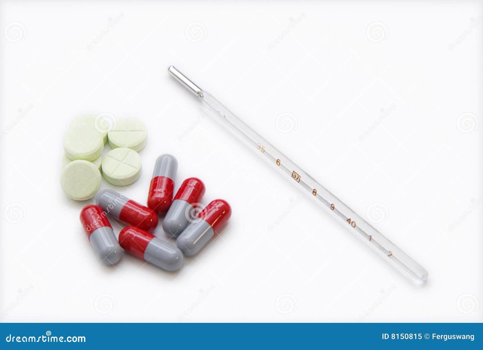 Clinical Thermometer and Pill Stock Image - Image of health, conceptual ...