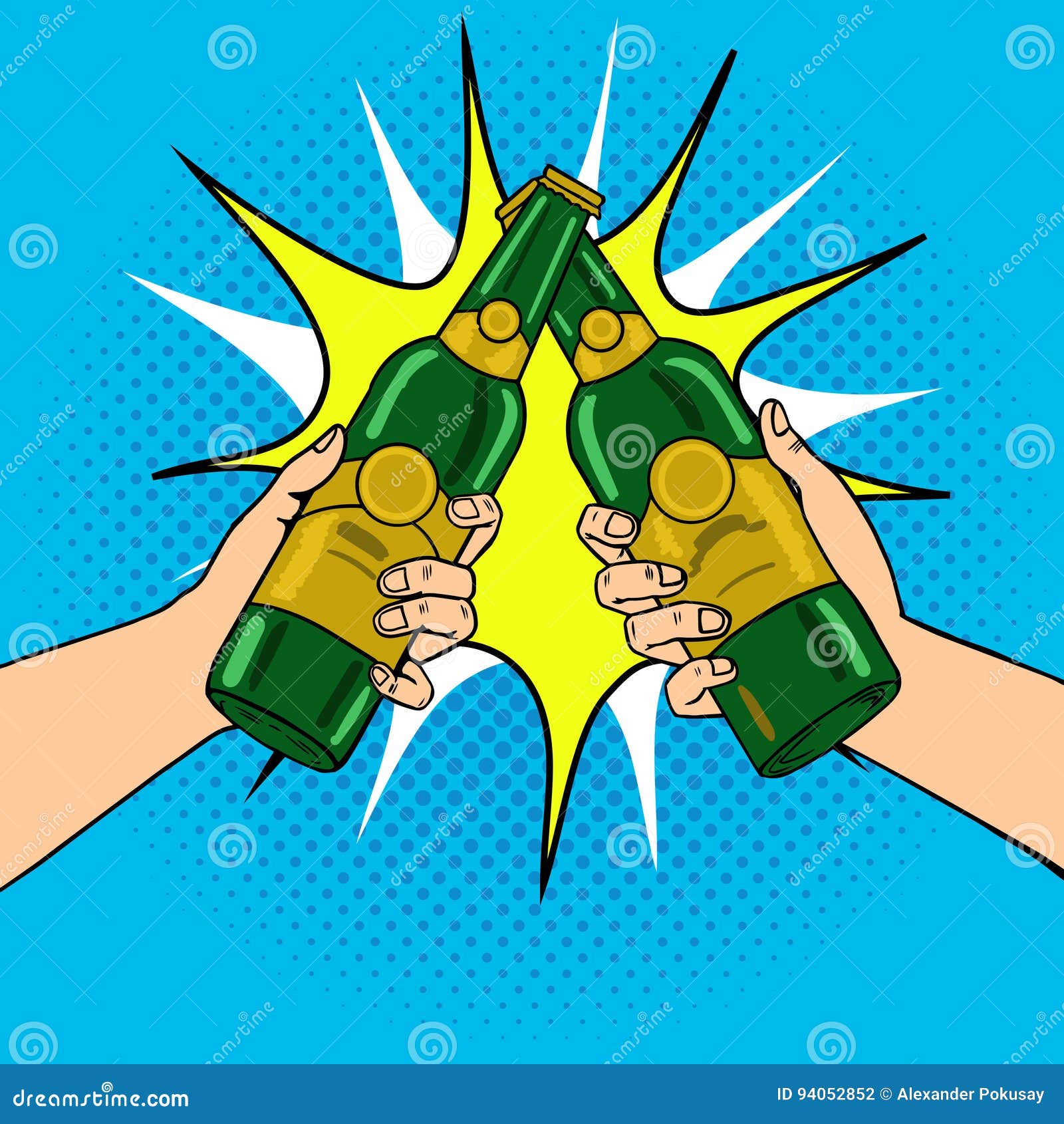 Clink Beer Bottles Pop Art Vector Illustration Stock Vector ...