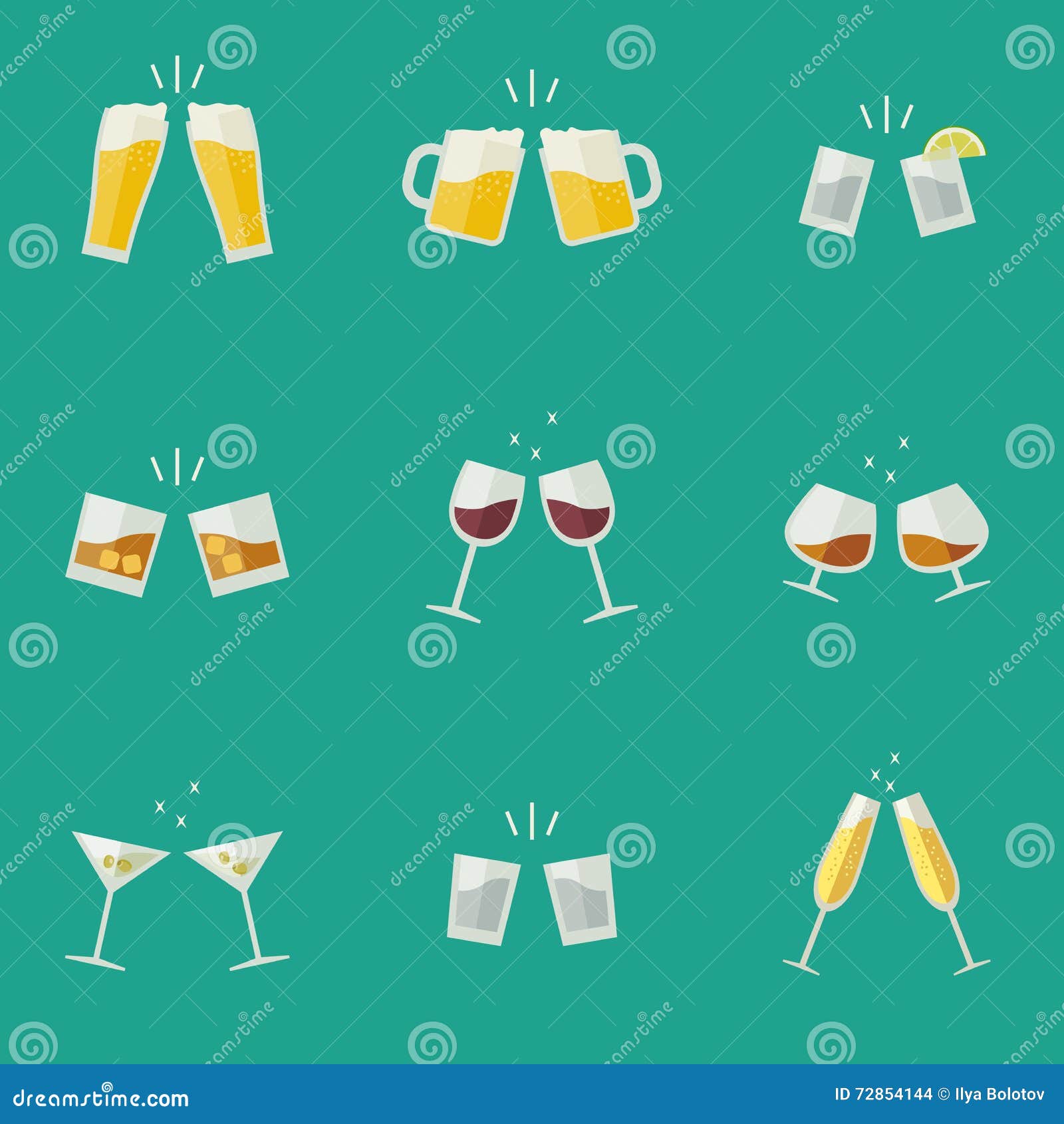 Clink glasses icons. stock vector. Illustration of hooray - 72854144