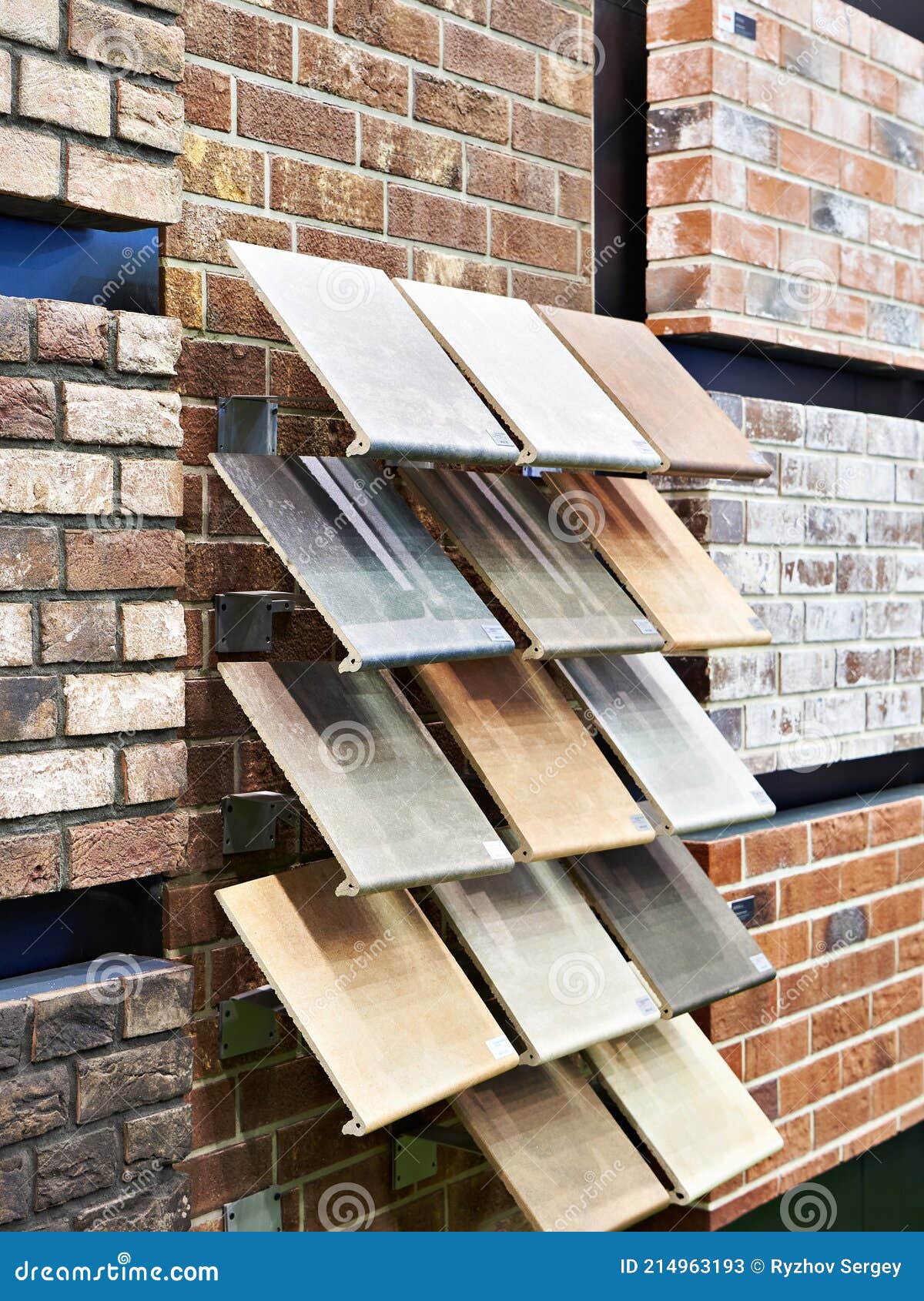 Clinker Brick Panels and Steps in Showroom Stock Image - Image of ...