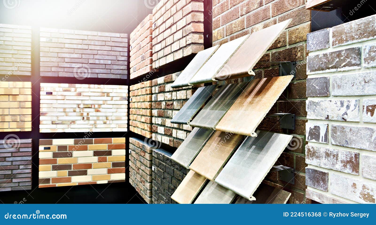 Clinker Brick Panels and Steps in Showroom Stock Photo - Image of ...