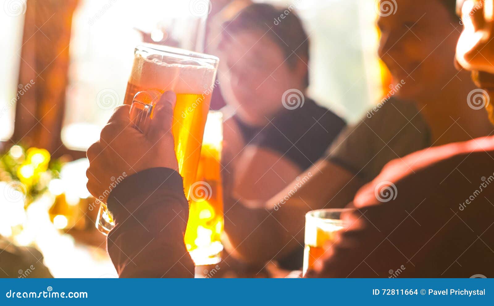 Clinking with Friends Using Beer Glass Stock Photo - Image of food ...