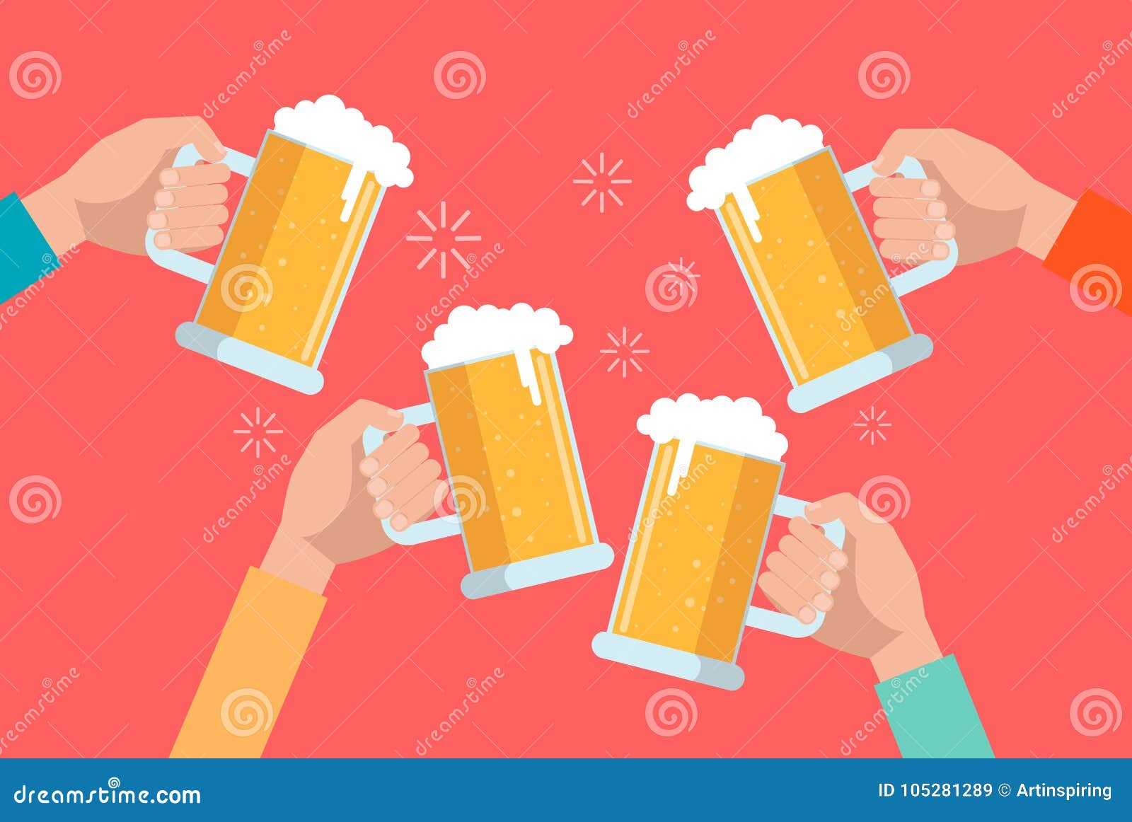 Beer clinking hands. stock vector. Illustration of cheer - 105281289