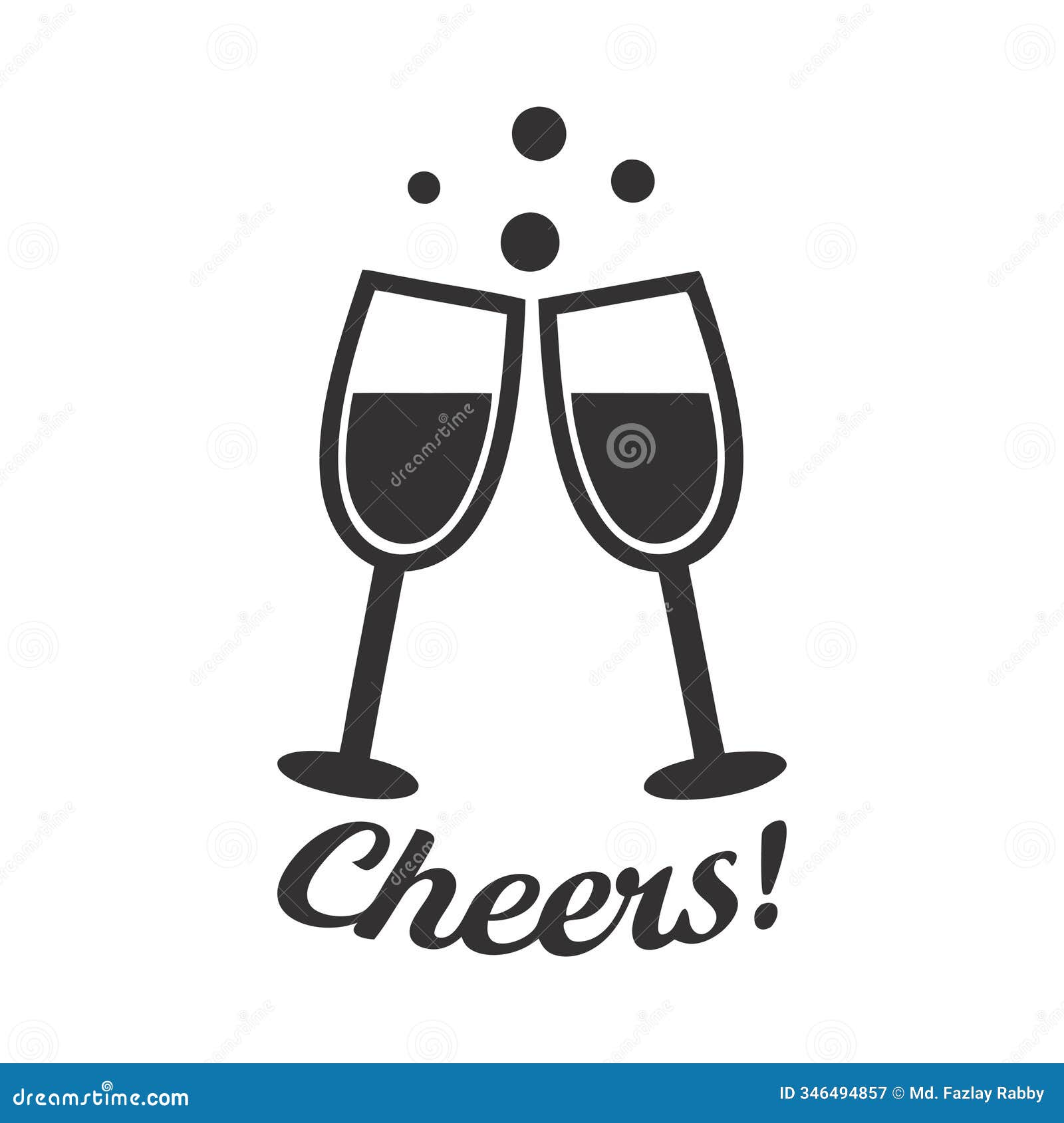 Clinking Wine Glasses Vector with Cheers Text in Silhouette Style ...