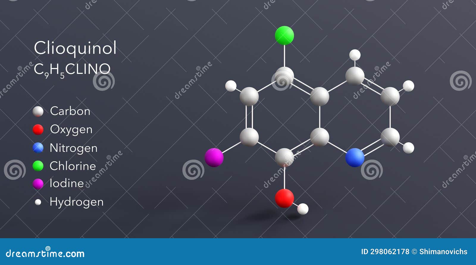 Clioquinol Molecule 3d Rendering Flat Molecular Structure With