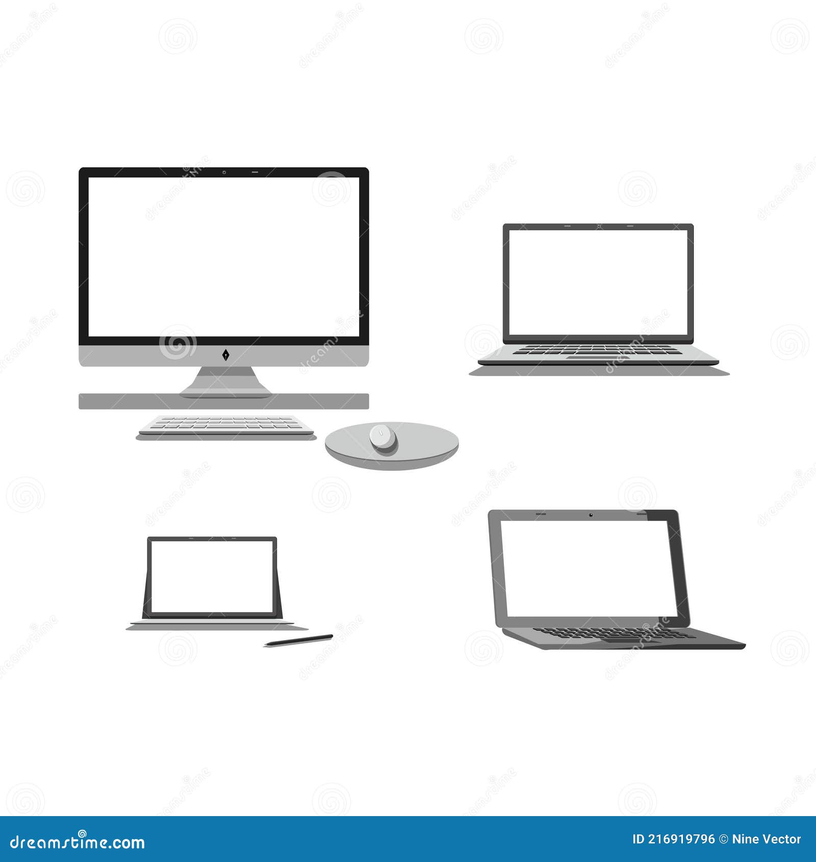 Clip Art of a Complete Set of Tablet, Pc, Laptop Vector Illustrations ...