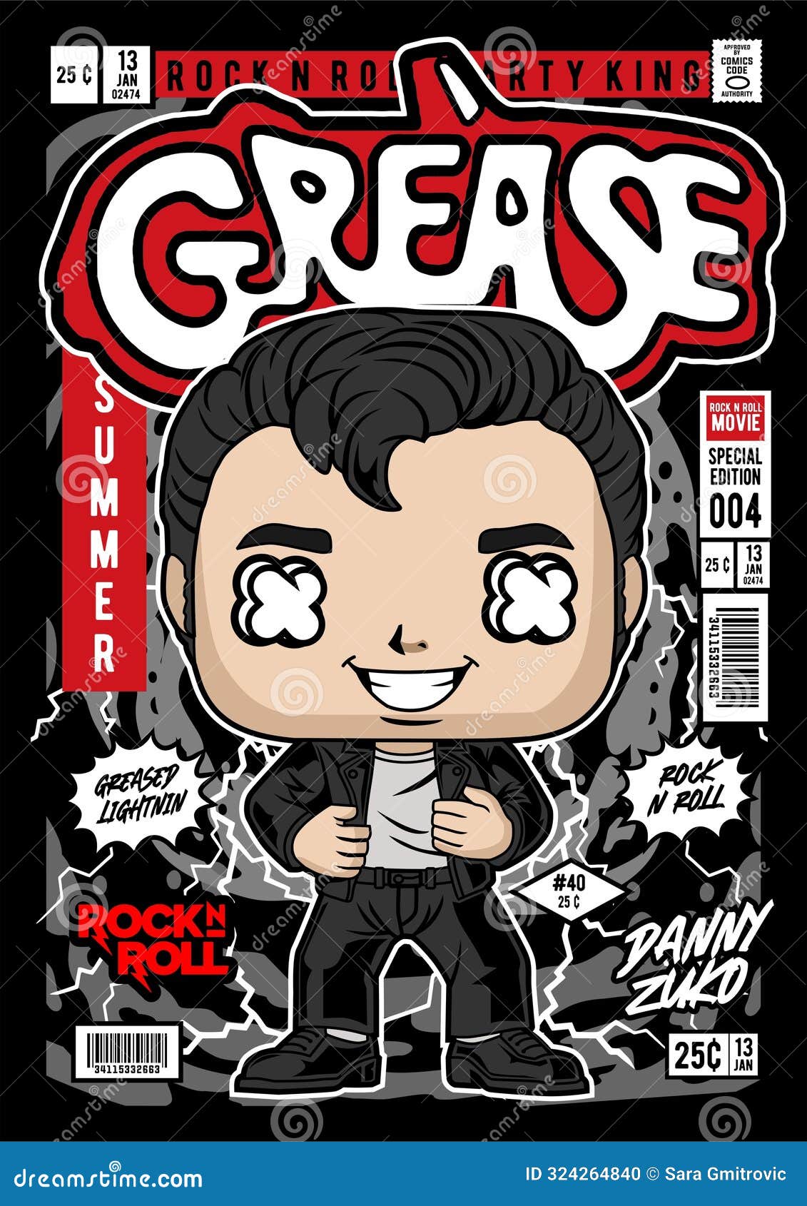 Danny Zuko Grease stock illustration. Illustration of person - 324264840