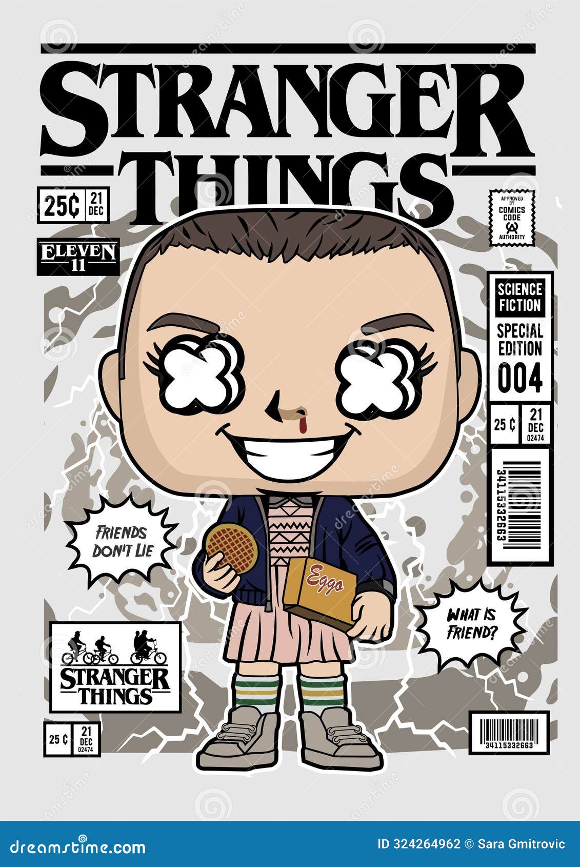 Eleven with Eggos Stranger Things Stock Illustration - Illustration of ...